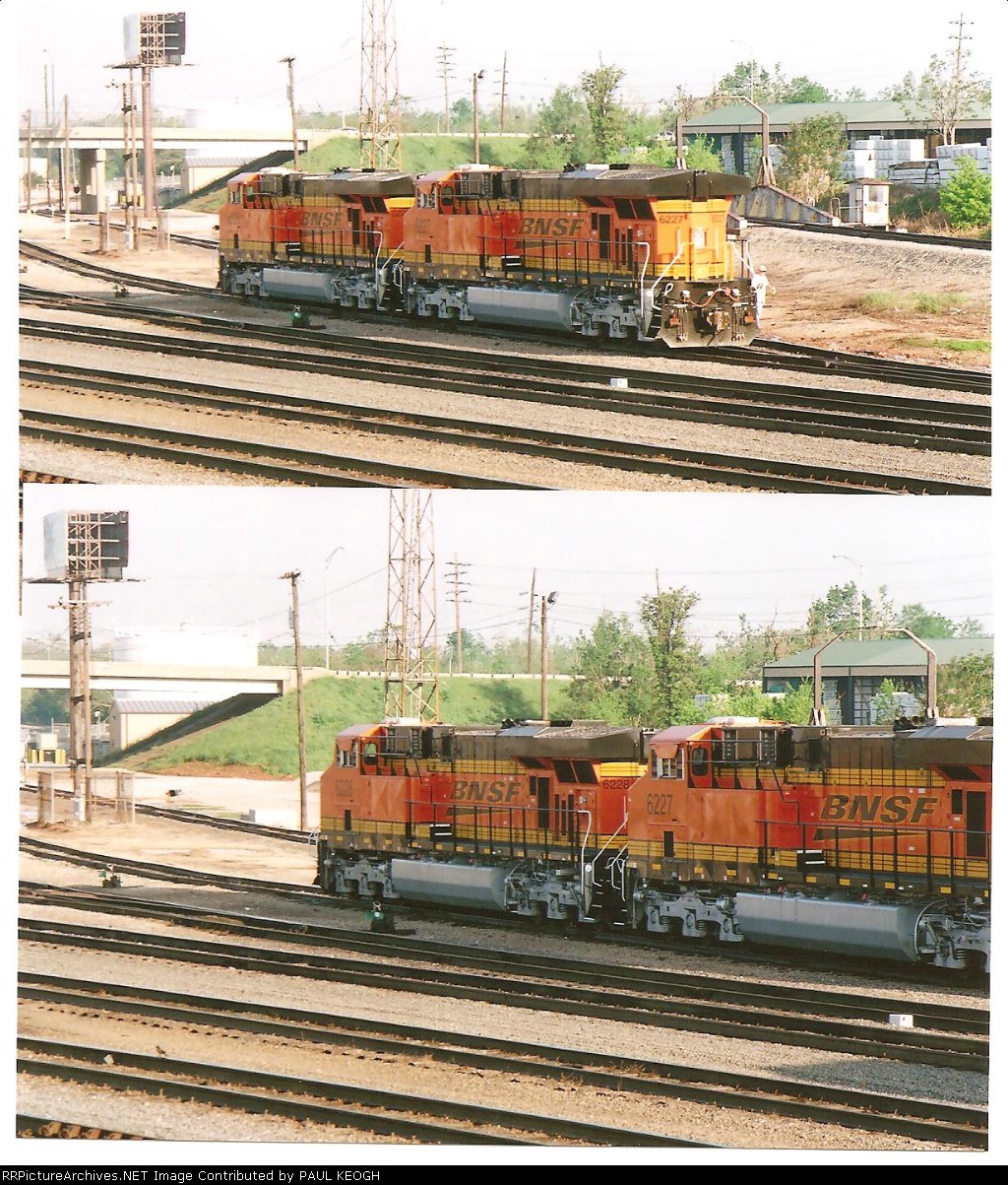 BNSF 6228 and BNSF 6227 back out of the BNSF Springfield fuel pits